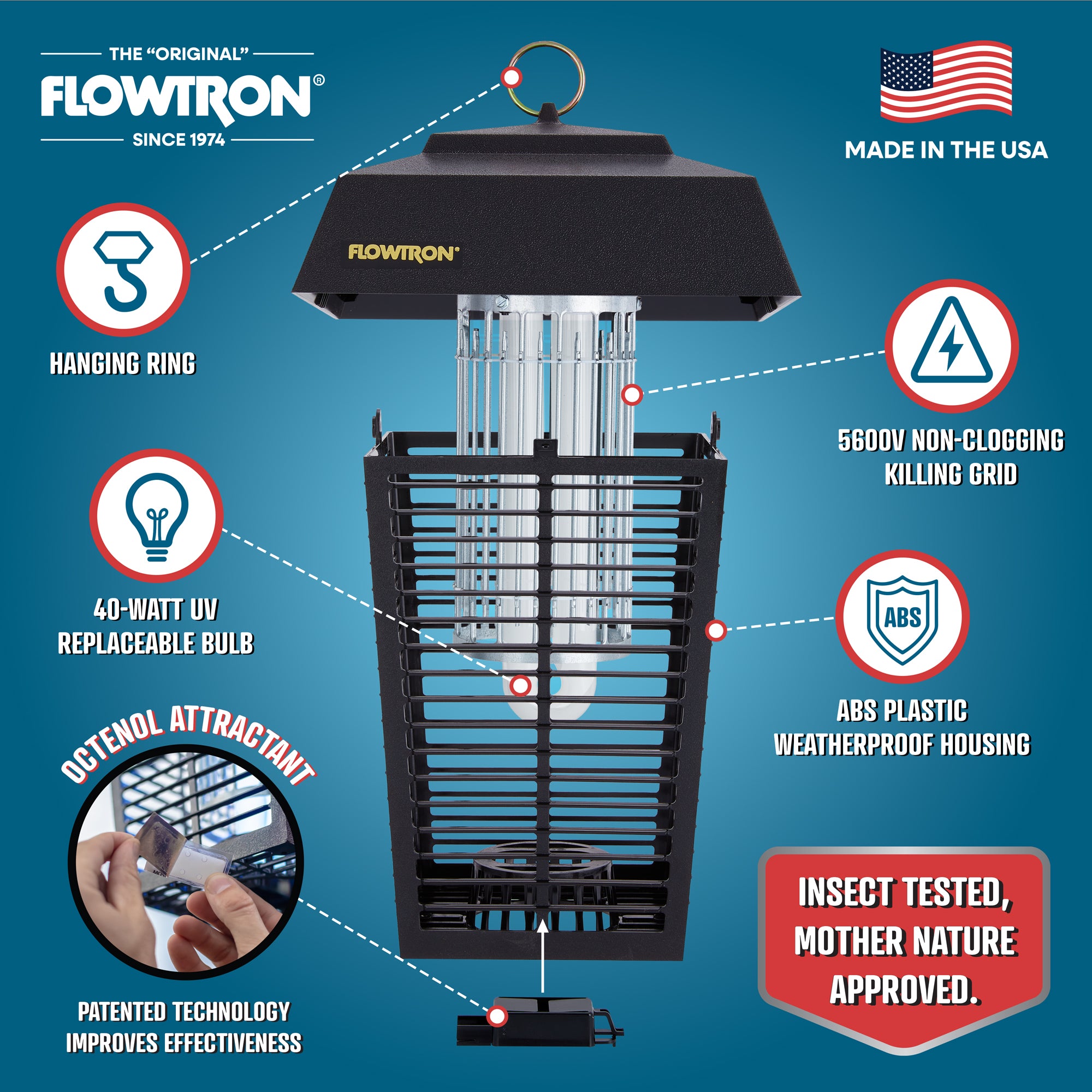 Reliable Bug Zapper for Outdoor Spaces | 1 Acre Coverage | Flowtron