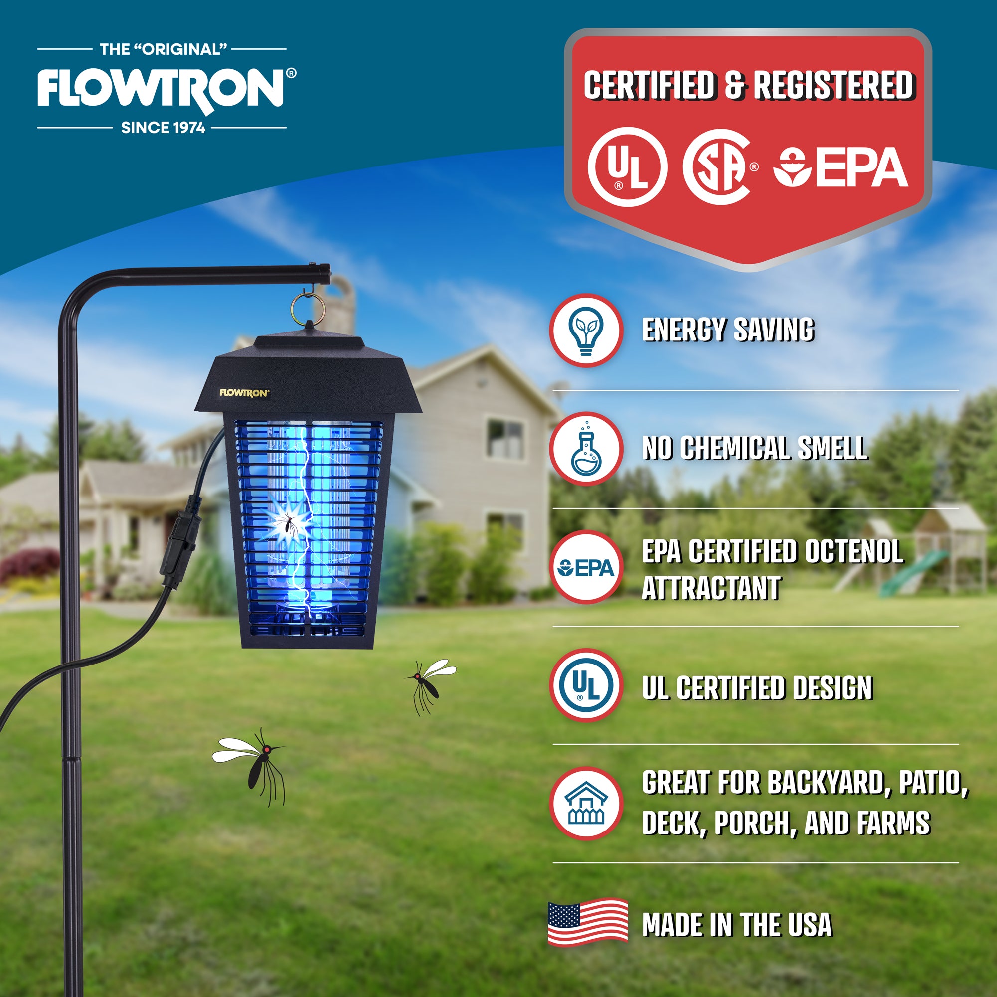 Reliable Bug Zapper for Outdoor Spaces | 1 Acre Coverage | Flowtron