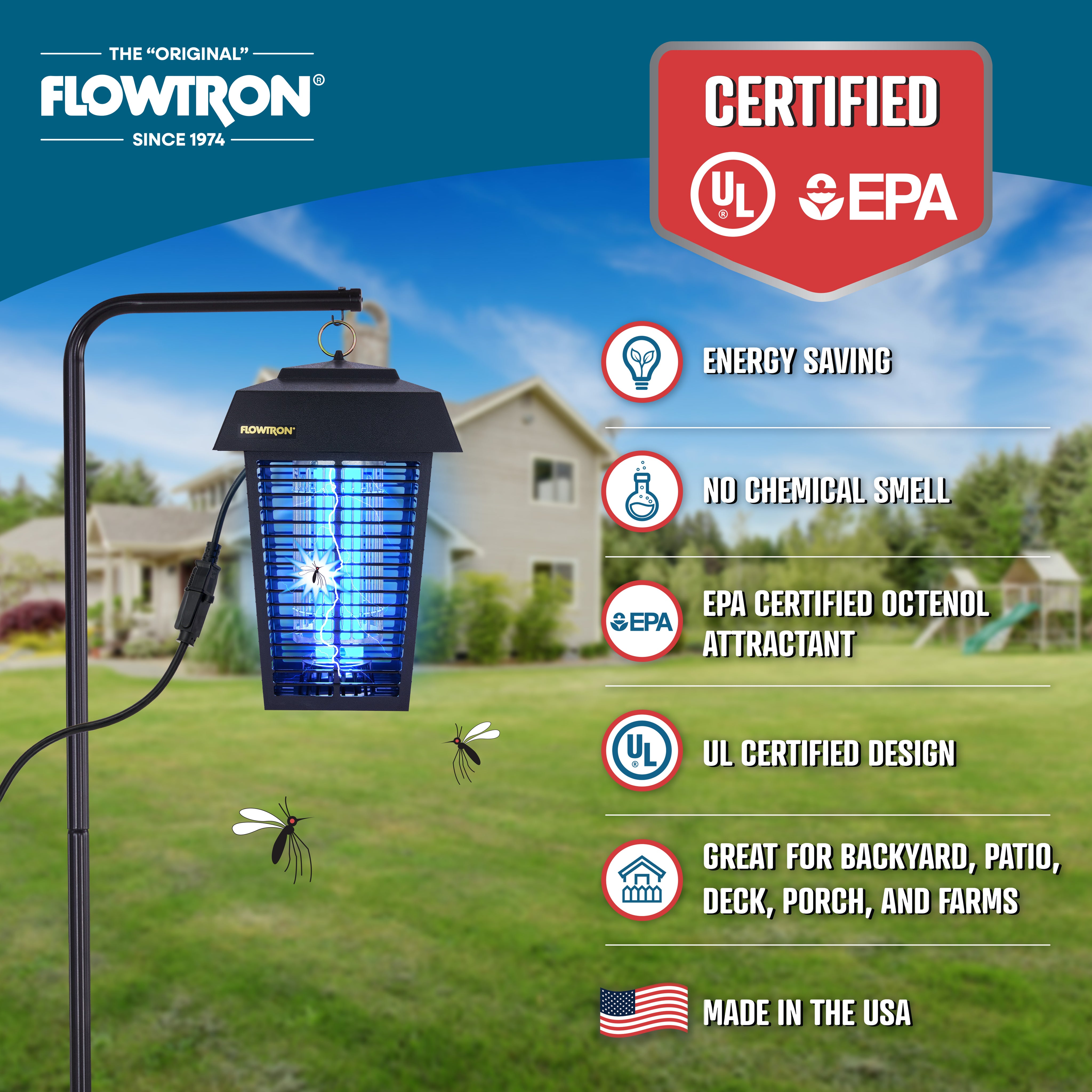 Reliable Bug Zapper for Outdoor Spaces | 1 Acre Coverage | Flowtron