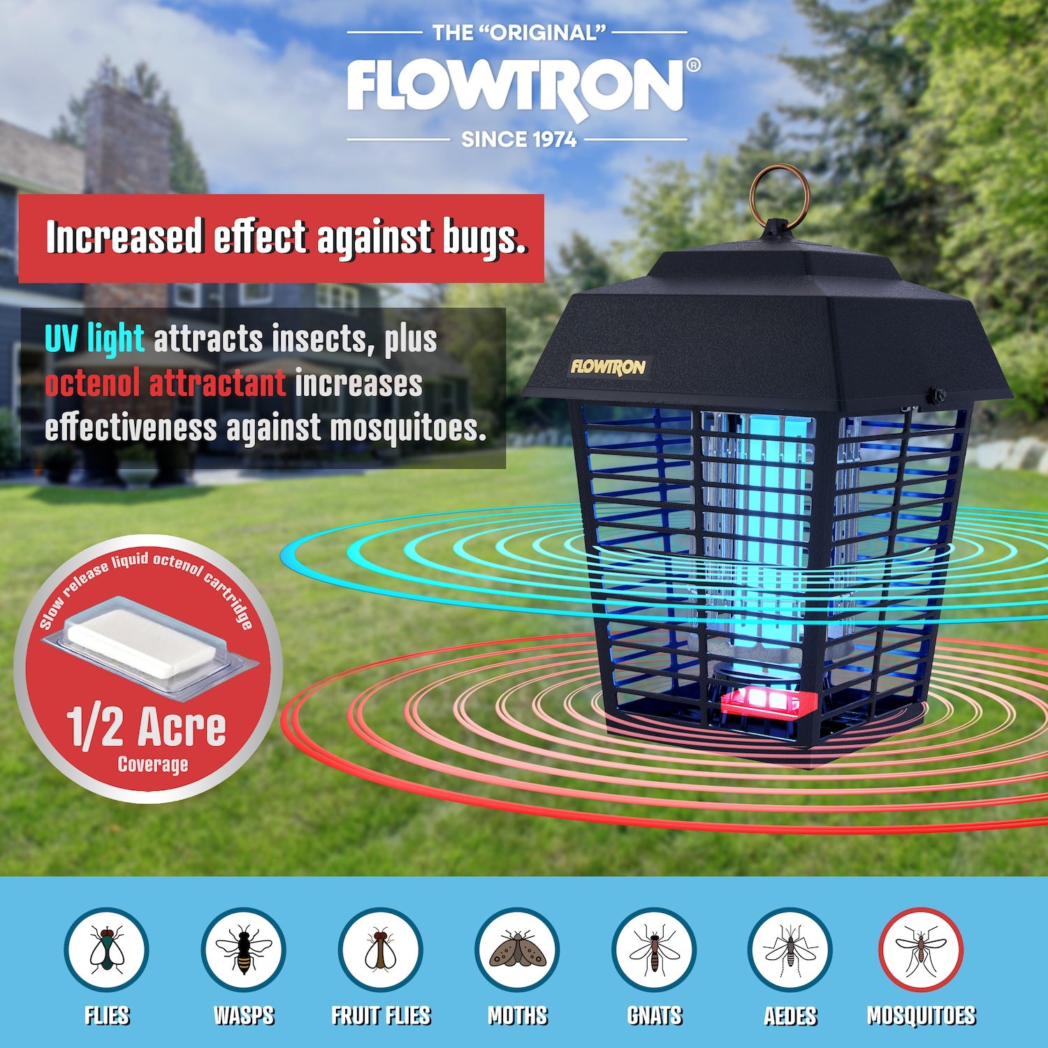 Powerful, Efficient Outdoor Bug Zapper | 1/2 Acre Coverage | Flowtron