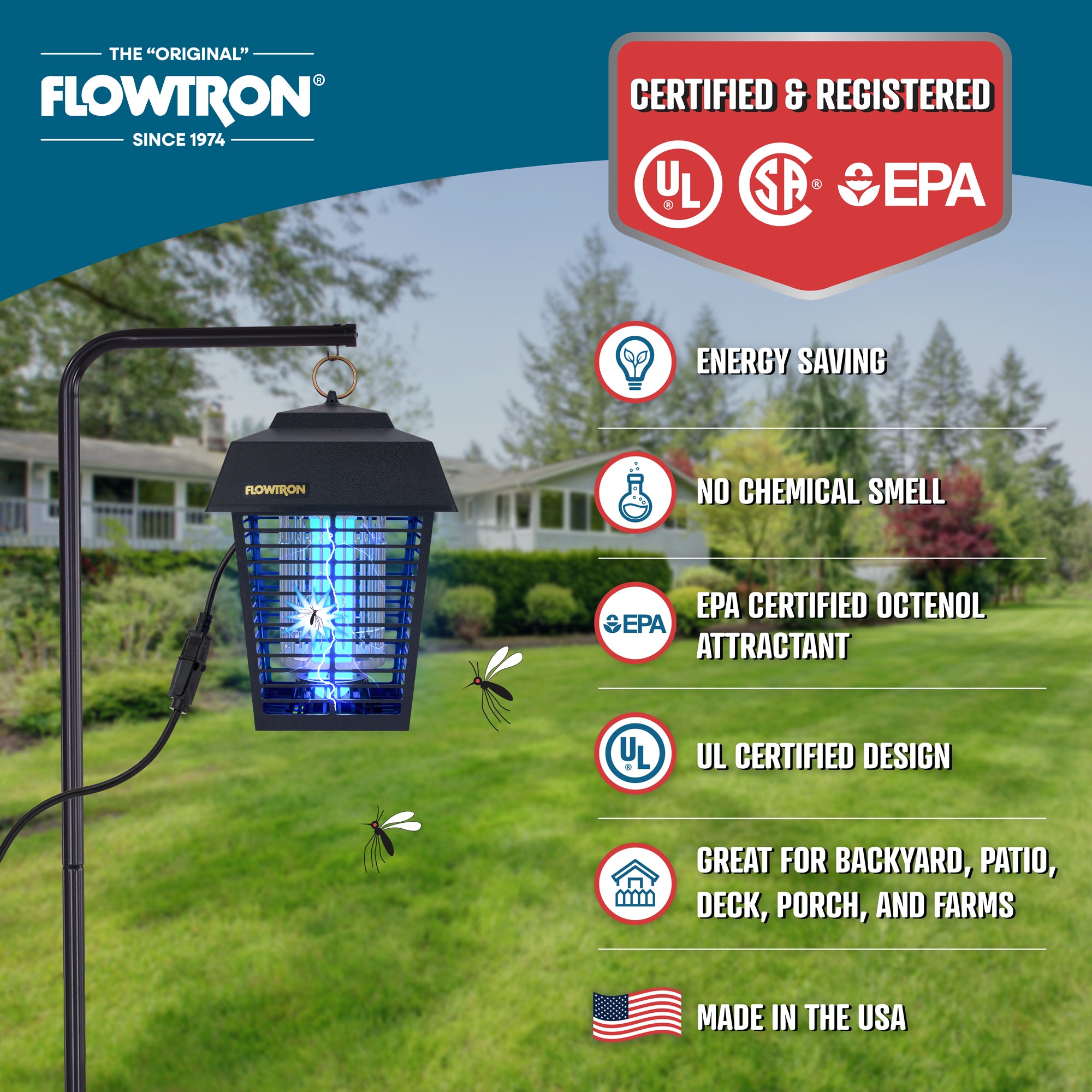 Powerful, Efficient Outdoor Bug Zapper | 1/2 Acre Coverage | Flowtron