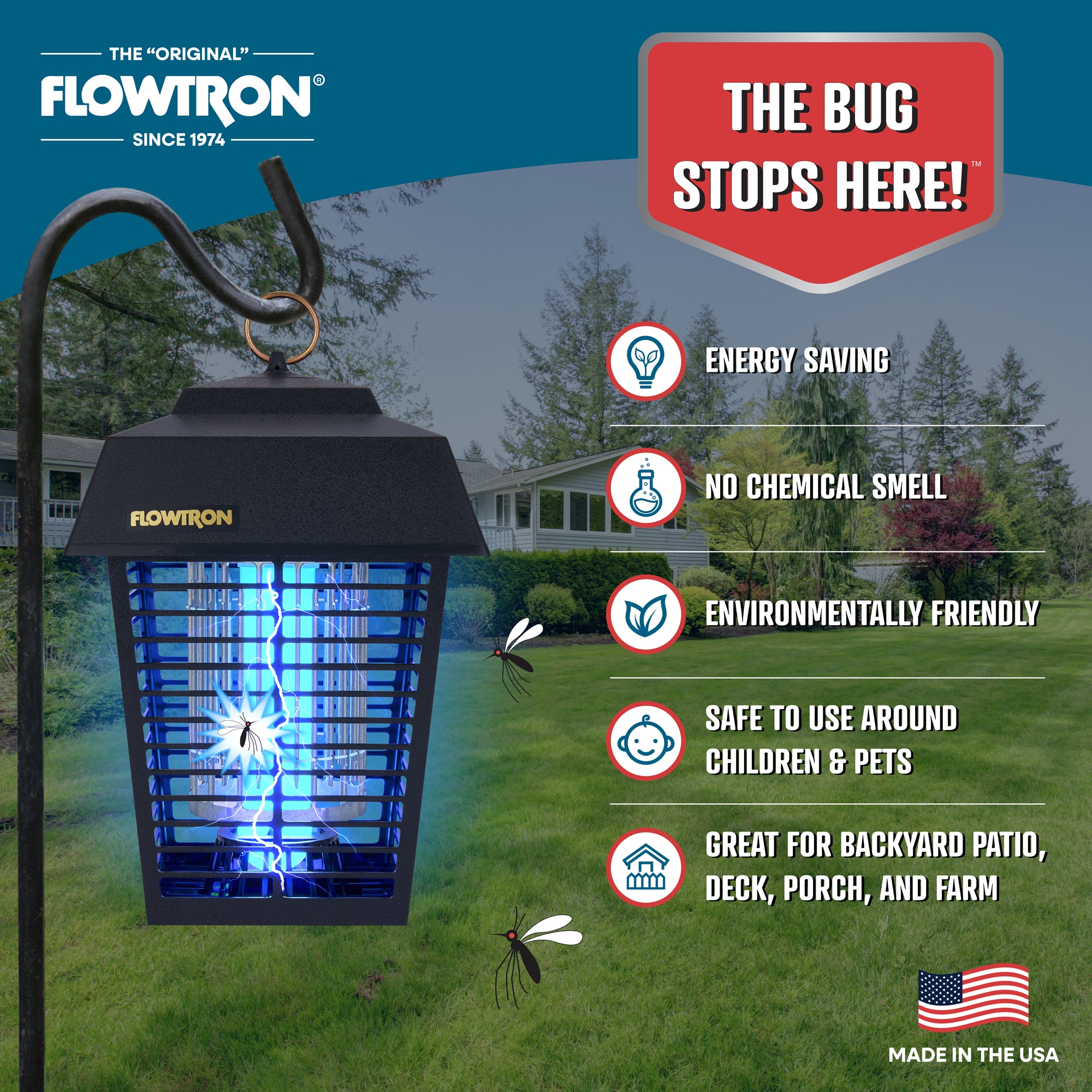Powerful, Efficient Outdoor Bug Zapper | 1/2 Acre Coverage | Flowtron