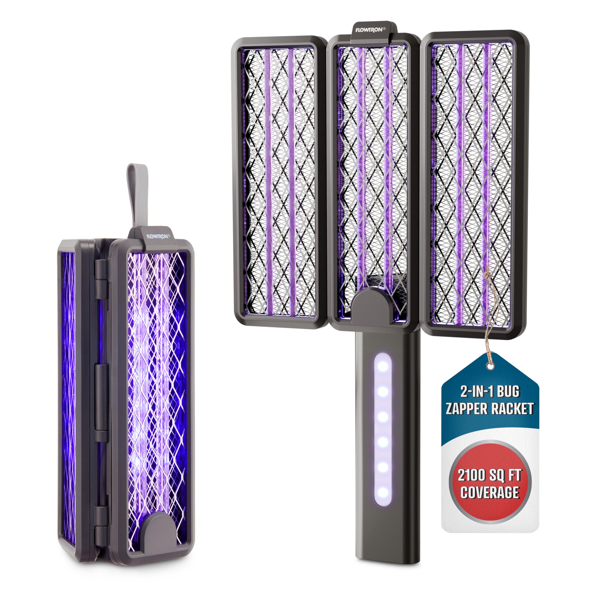 Tri-Fold Bug Zapper Racket – Portable & Powerful | Flowtron